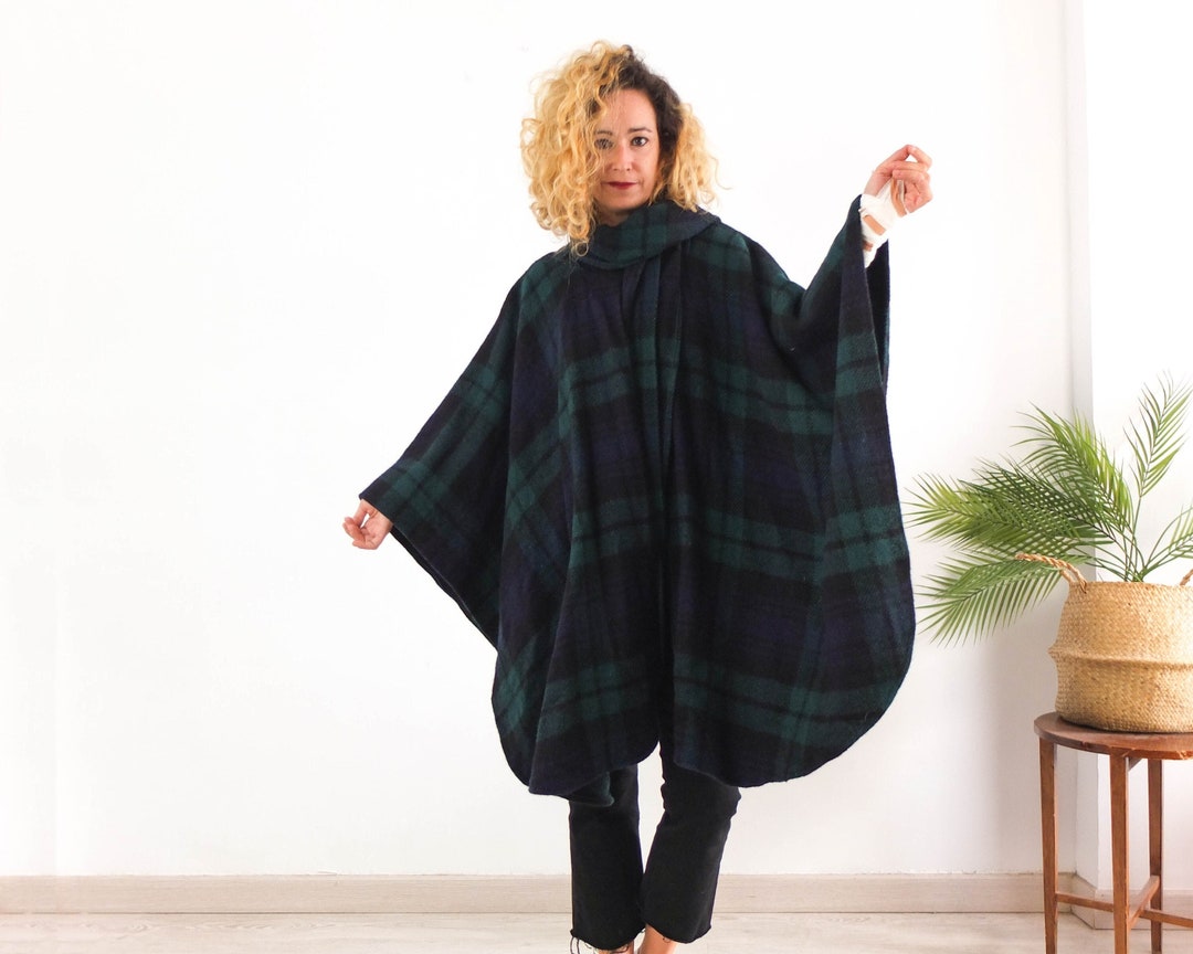 Vintage Plaid Wool Cape Coat, Vintage Scottish Tartan Maxi Cape Coat ...
