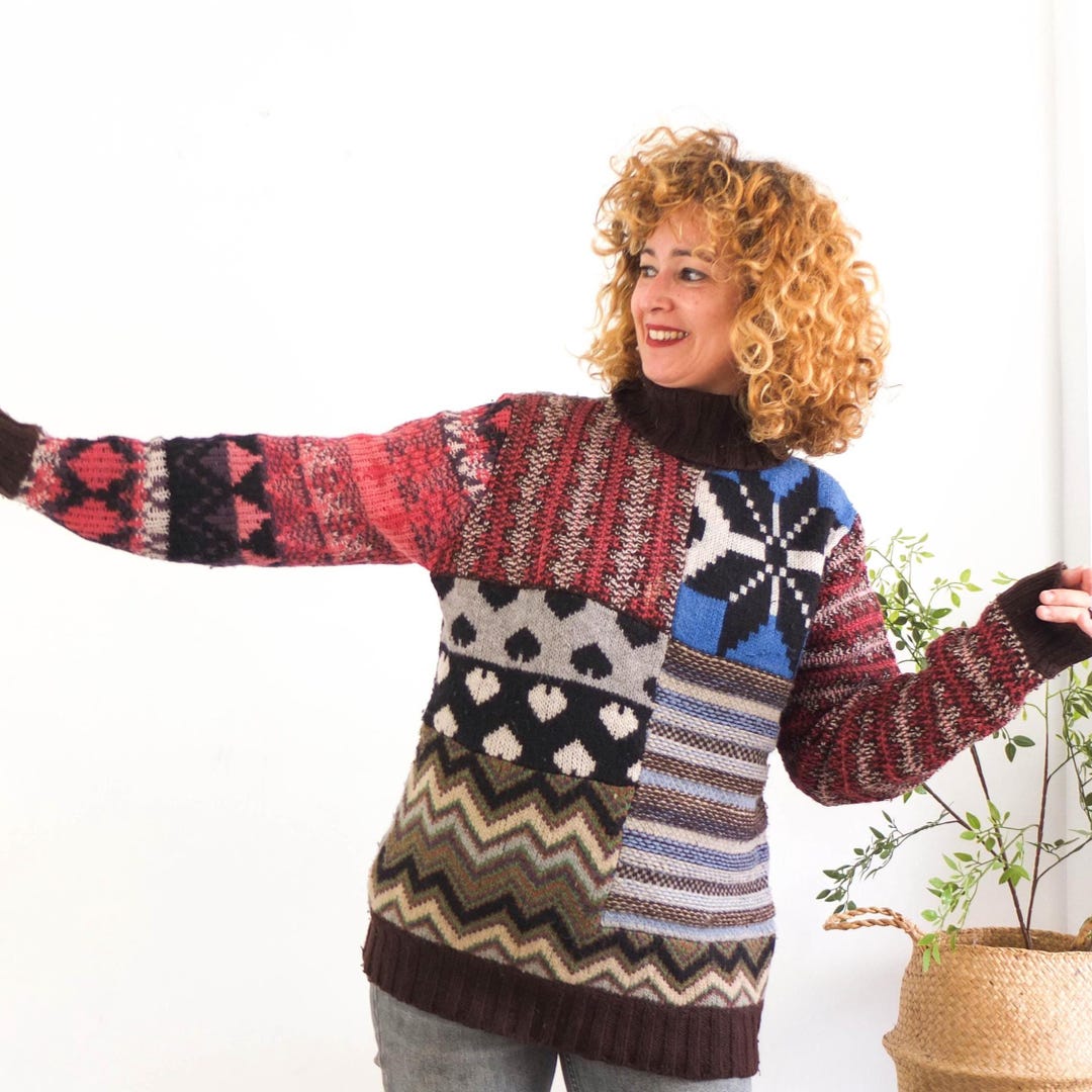 Vintage 90s Patchwork Wool Sweater, Vintage Desigual Sweater Women Size ...