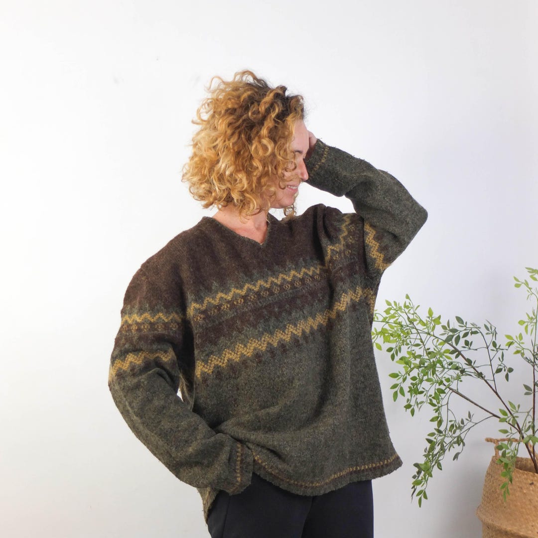 Vintage 90s Grunge Wool Sweater, 1990s Retro V-neck Sweater, Vintage ...