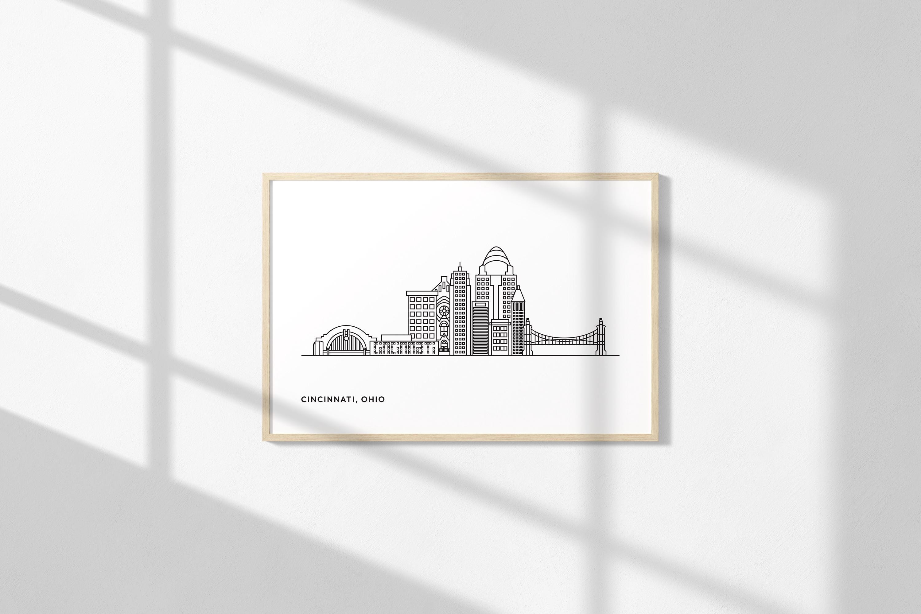 Cincinnati City Skyline- Minimal Line Art, Instant Download, Modern ...