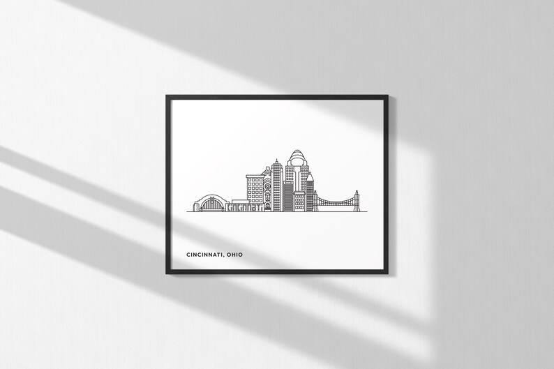 Cincinnati City Skyline- Minimal Line Art, Instant Download, Modern ...