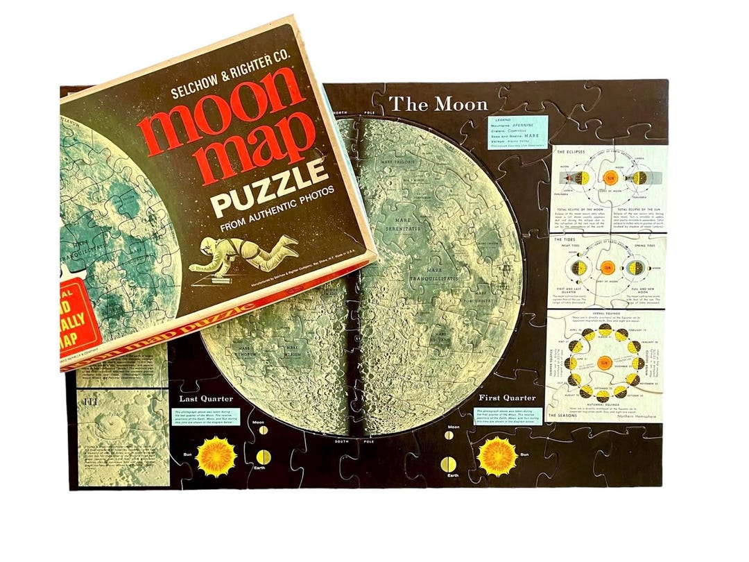 Retro (60s) Selchow & Righter MOON MAP PUZZLE in the Original Box ...