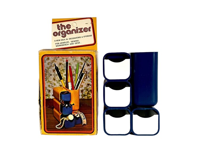 Vintage 70s Mod Plastic BLUE DESK CADDY in Original Box / Desk ...
