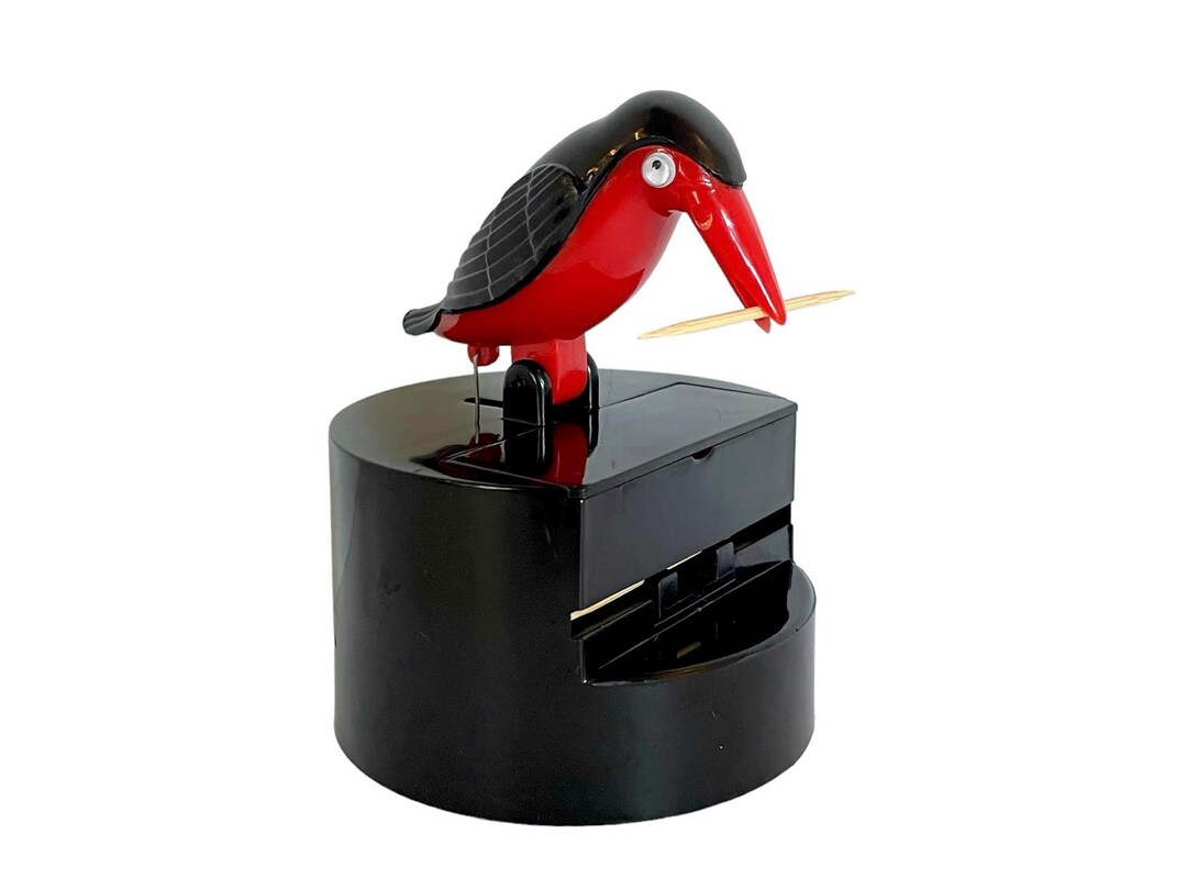 Vintage 80s Plastic Black and Red BIRD TOOTHPICK DISPENSER / Novelty ...