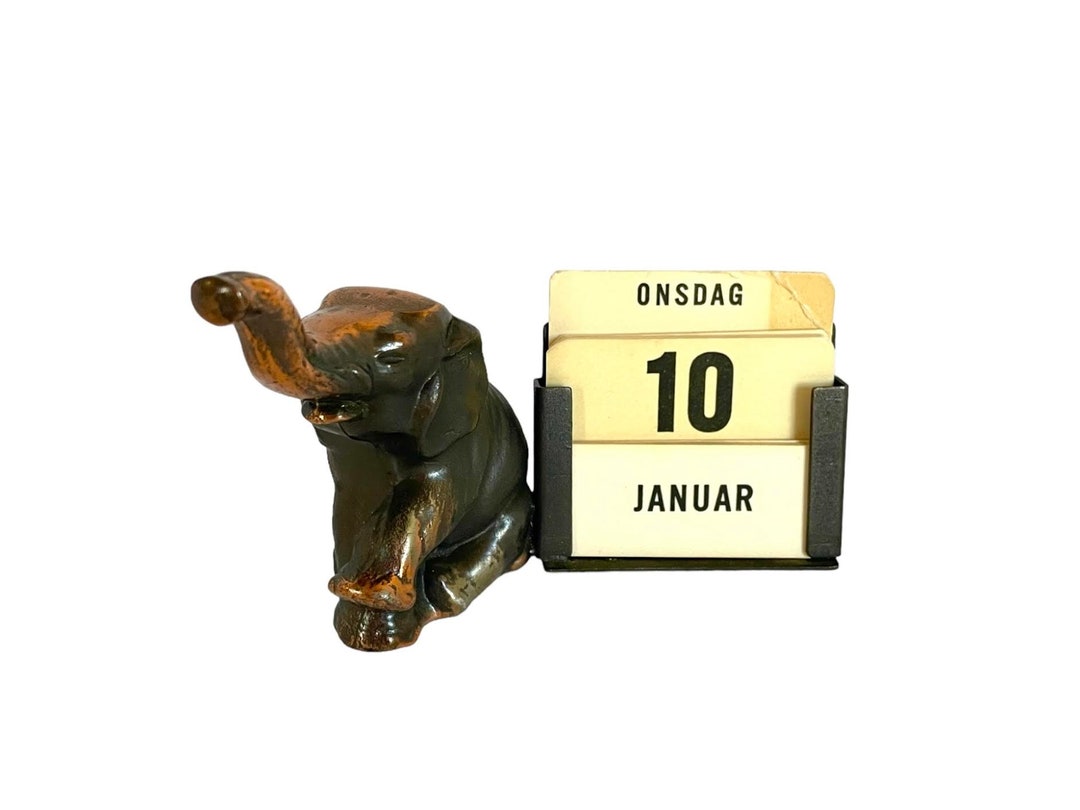 Retro Bronzed Metal DANISH ELEPHANT Perpetual CALENDAR / Good Used ...