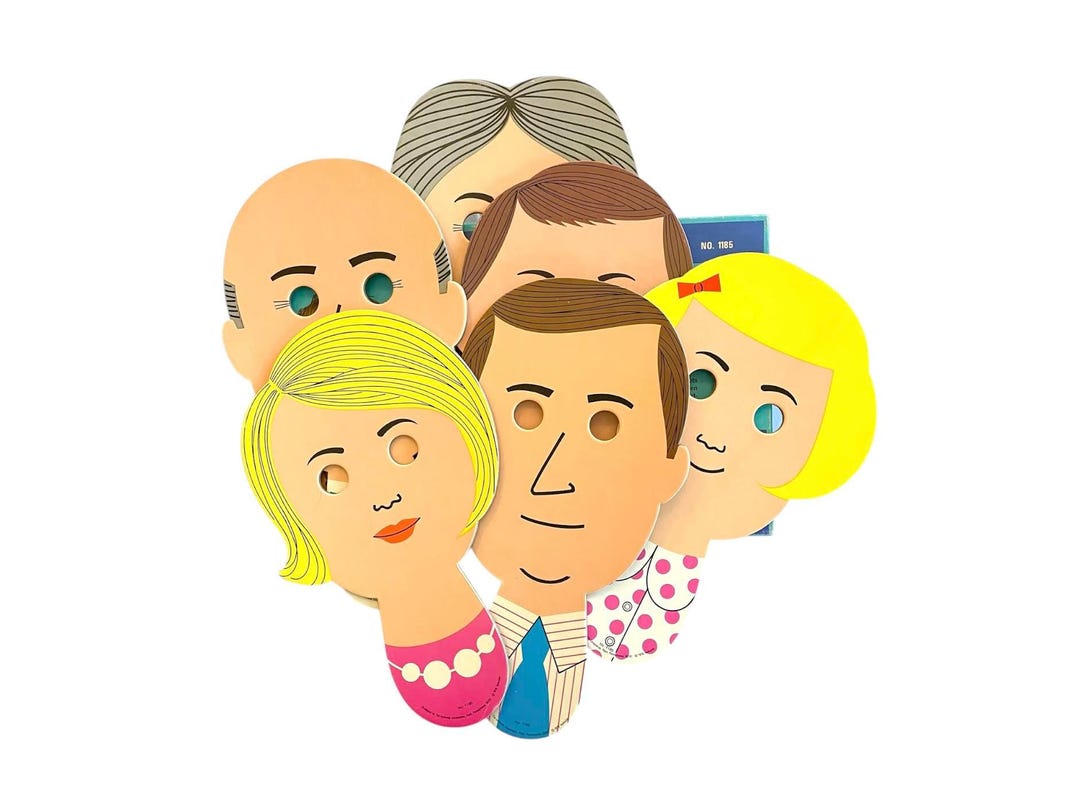 Retro (70s) Set of Six INSTRUCTO Family FACE PUPPETS in Original Box ...