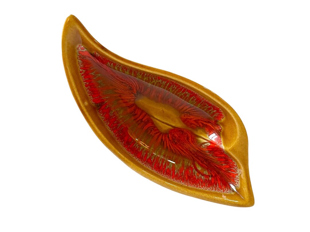 Mid Century 50s Cool ORANGE Swirl Glaze CERAMIC Trinket DISH / Very ...