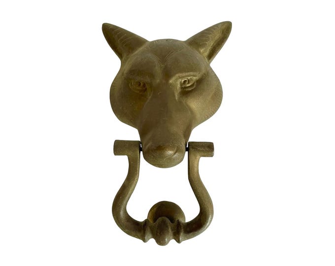 Mid Century Cool Solid BRASS Fox Head DOOR KNOCKER With Brass Striker / 8" X 5" / Very Good ...