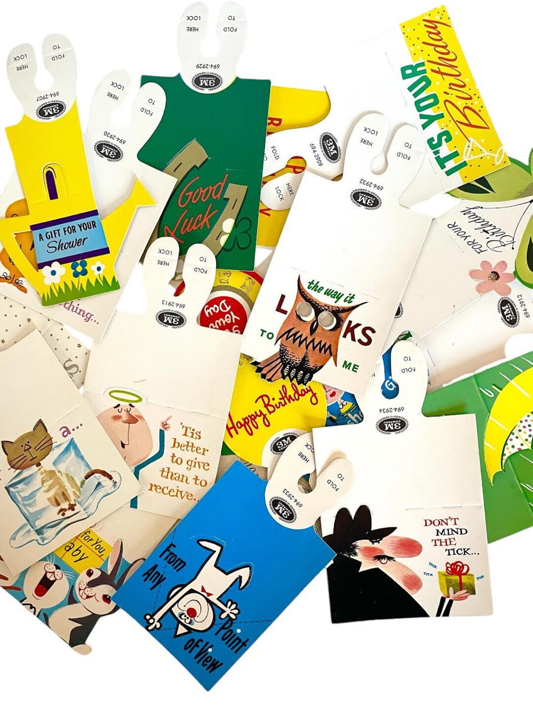 Vintage 3M GIFT TAG SET / 56 Retro Card Stock Charms in Original Box ...