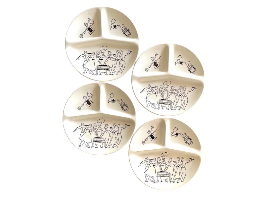 Vintage ROYAL CHINA Sectioned PLATES / Cookout, Barbecue Theme / Mid ...