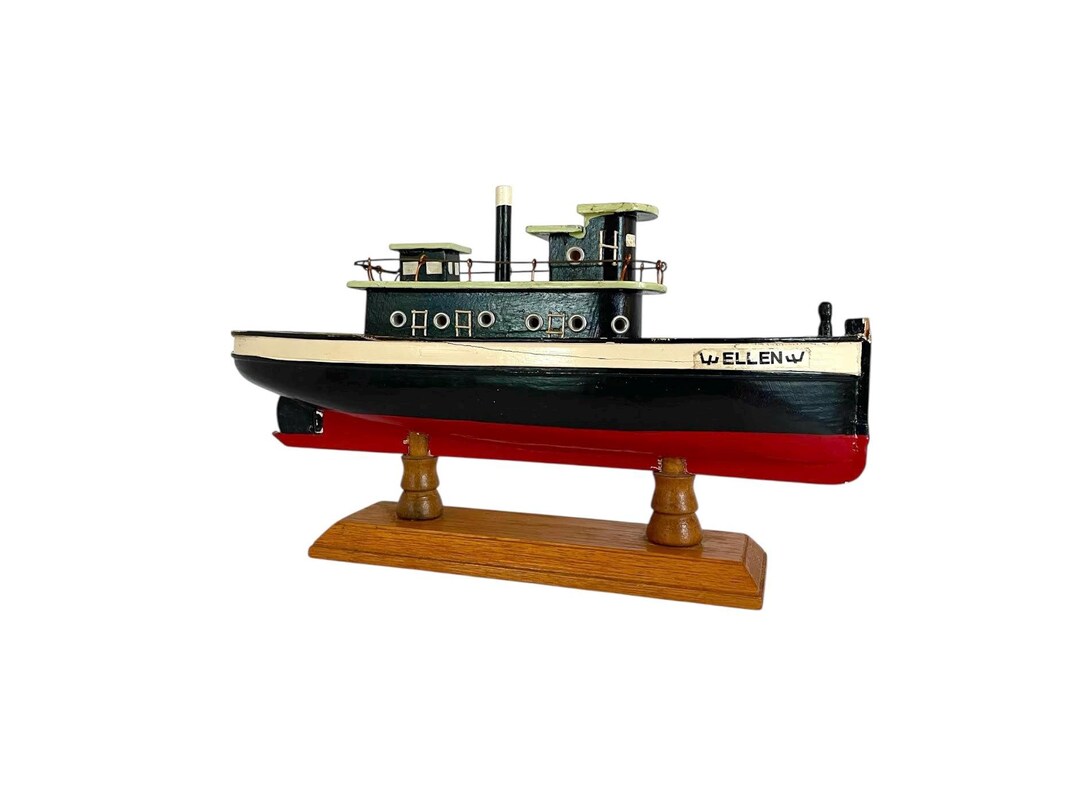 Retro Hand Crafted WOODEN "ellen" TUGBOAT MODEL on Stand / Good ...