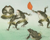 Japanese Art Print frogs Sumo Wrestling by Ohara - Etsy