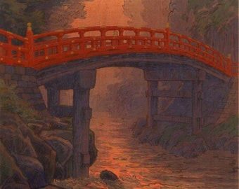 Japanese Art Print sacred Bridge by Yoshida | Etsy