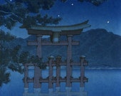 Japanese Art Print starry Night at Miyajima by - Etsy