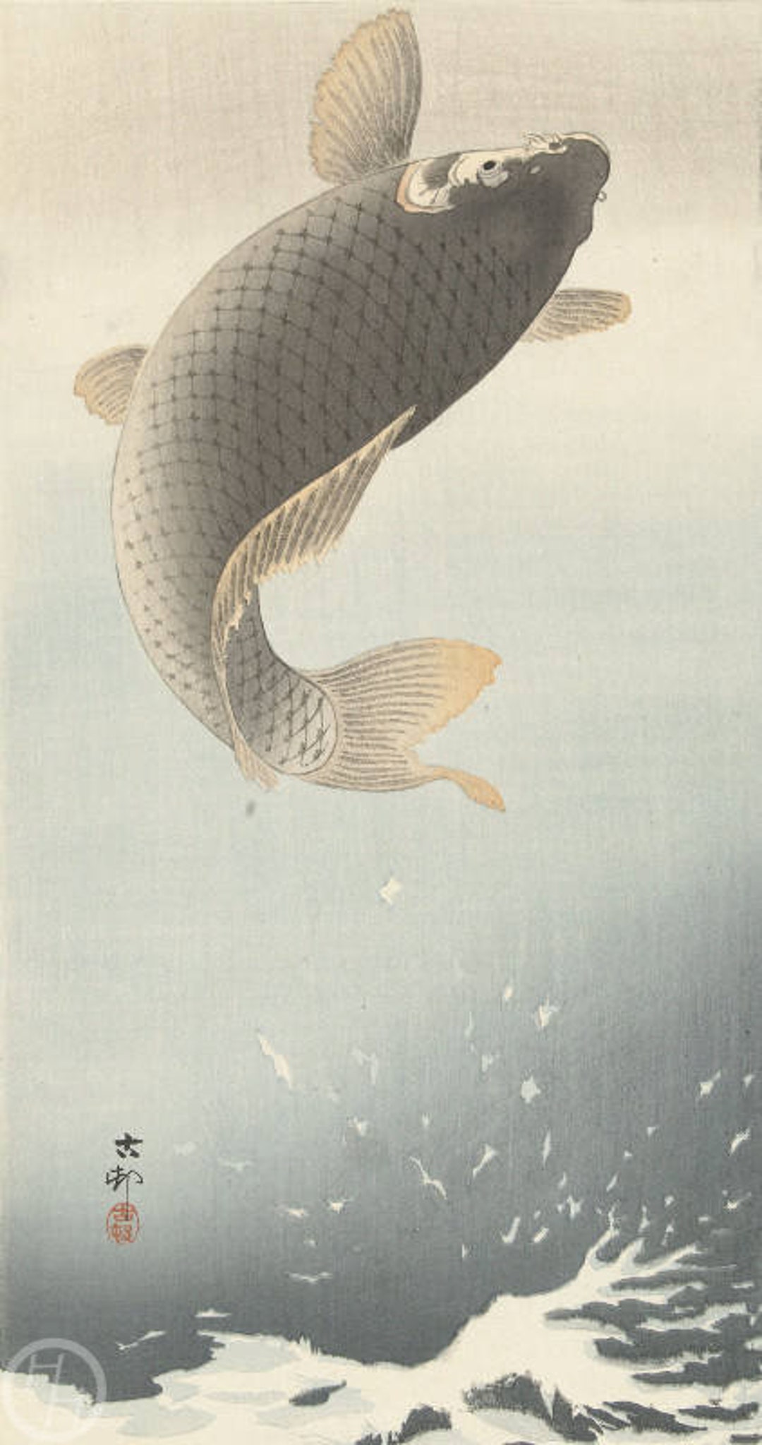 Japanese Art Print leaping Carp by Ohara Koson, Woodblock, Giclée ...