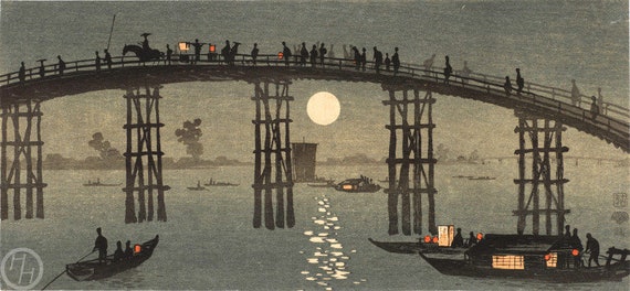 Japanese Art Print ryōgoku Bridge by Full Moon by - Etsy