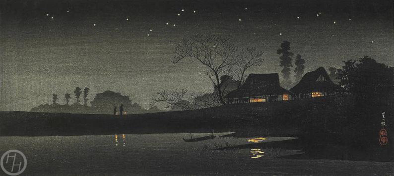 Japanese Art Print "starry Night" by Takahashi Shotei, Woodblock ...