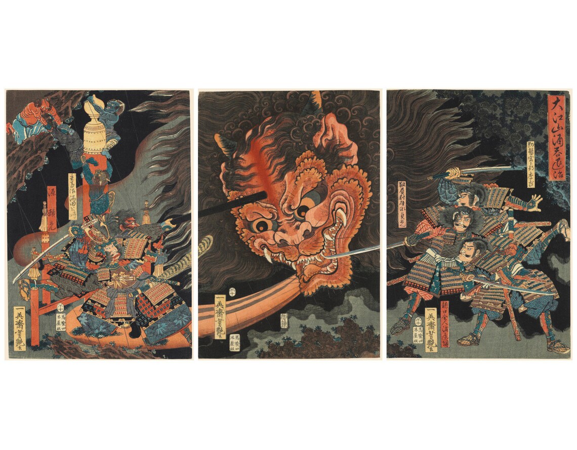 Japanese Art 3 Panel Print Set shuten Doji at - Etsy