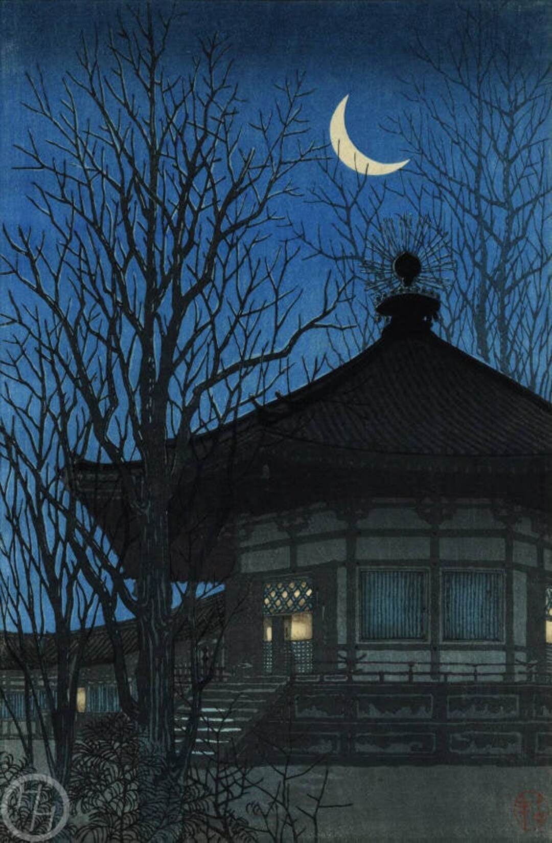 Japanese Art Print "fading Lamplight of a Pagoda" by Konen Uehara ...