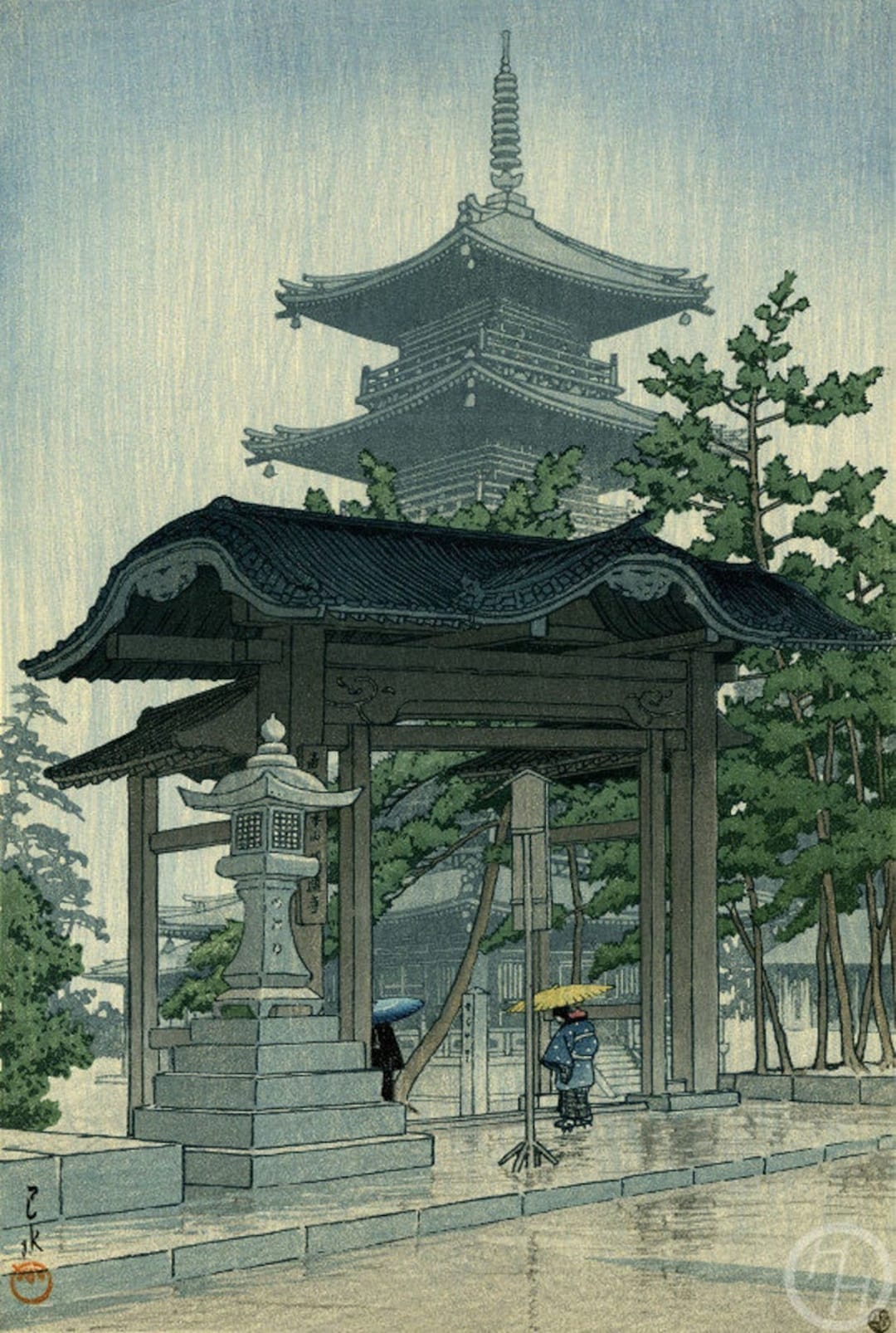 Japanese Art Print "zentsuji Temple in Rain" by Kawase Hasui, Woodblock ...