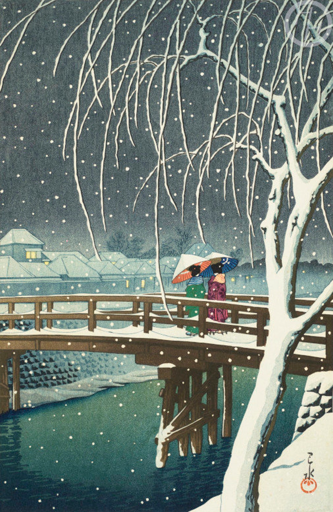 Japanese Art Print "evening Snow (edo River)" by Kawase Hasui ...