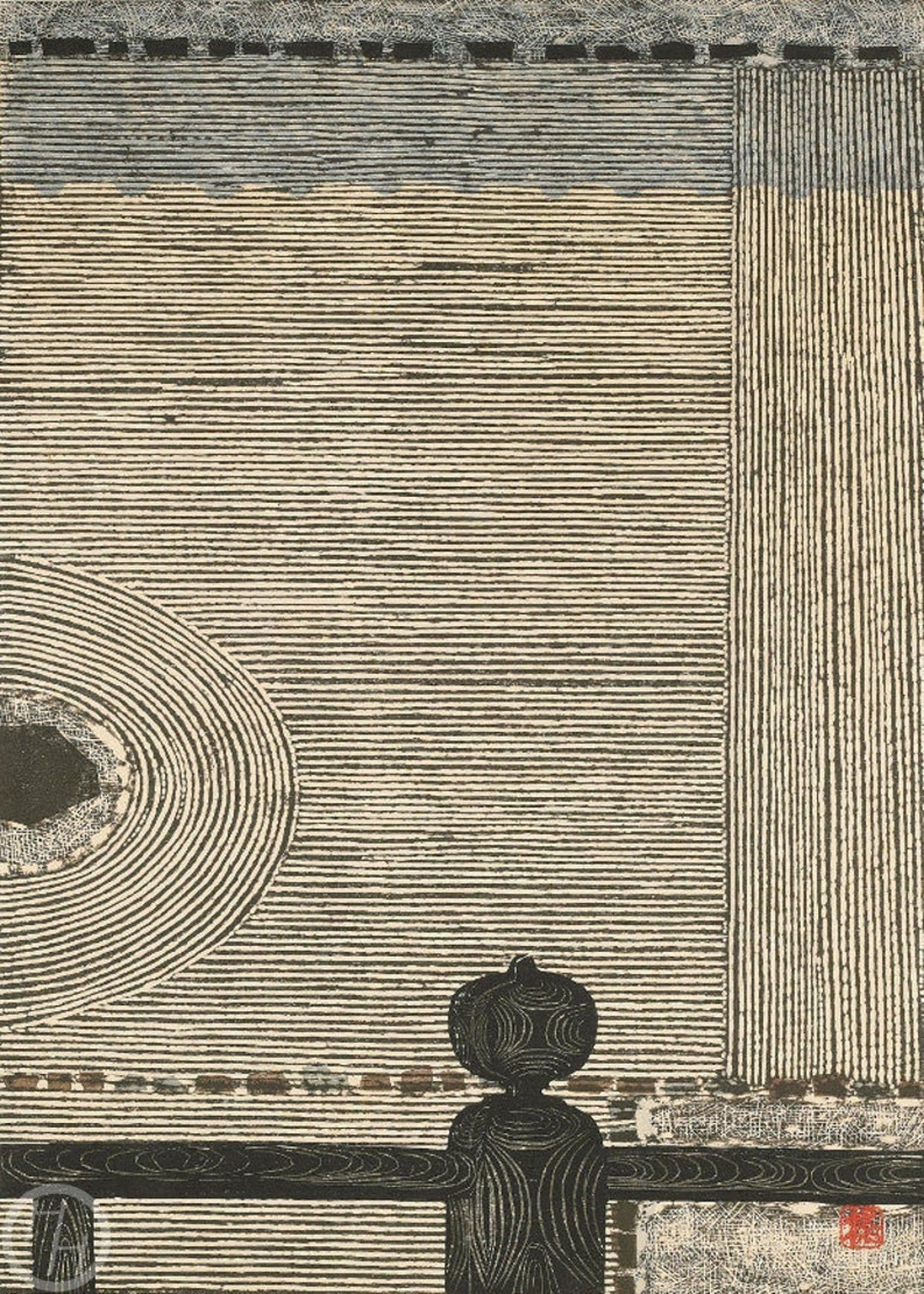 Japanese Art Print "stone and Sand Garden" by Hashimoto Okiie ...