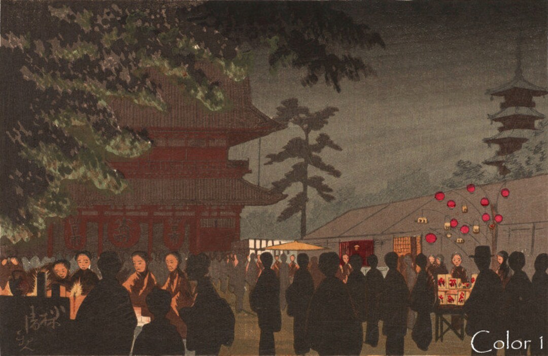 Japanese Art Print "night Stalls at Asakusa" by Kobayashi Kiyochika ...