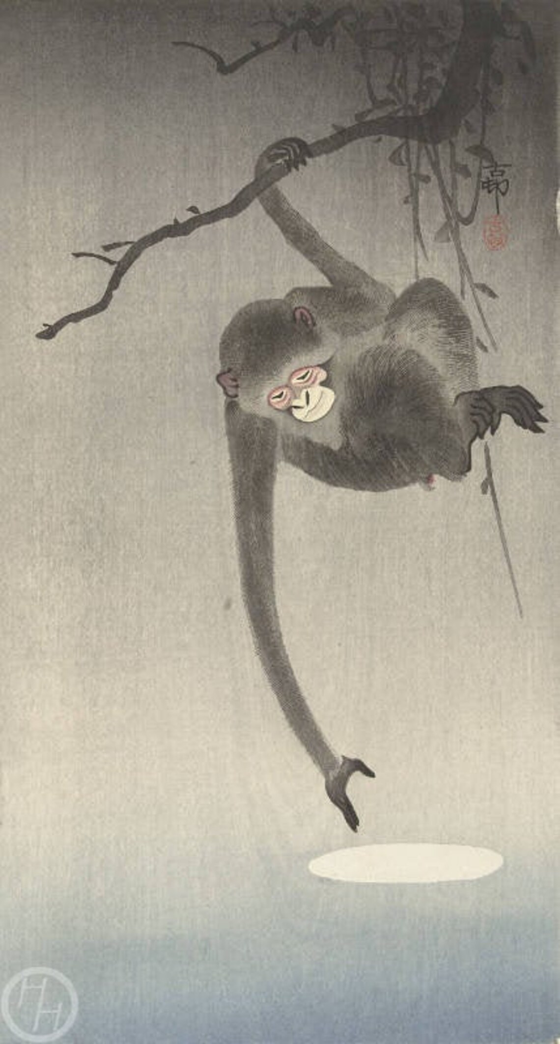 Japanese Art Print monkey Reaching for the Moon by | Etsy