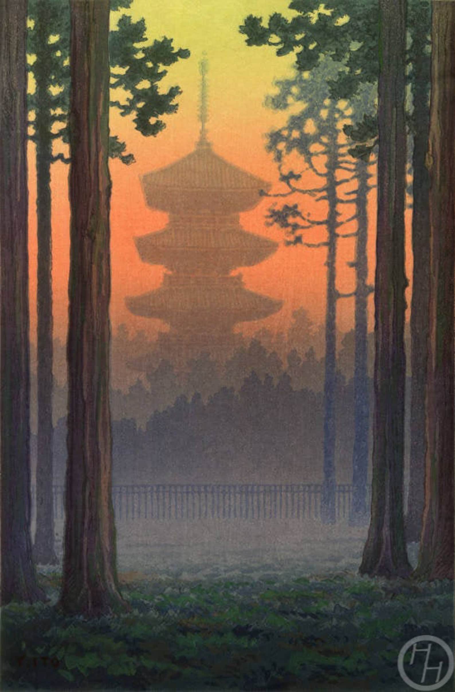 Japanese Art Print pagoda at Nikko by Yuhan Ito - Etsy