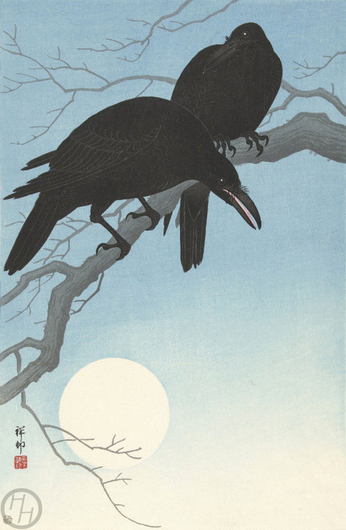 Japanese Art Print "crows in Moonlight" by Ohara Koson, Woodblock ...
