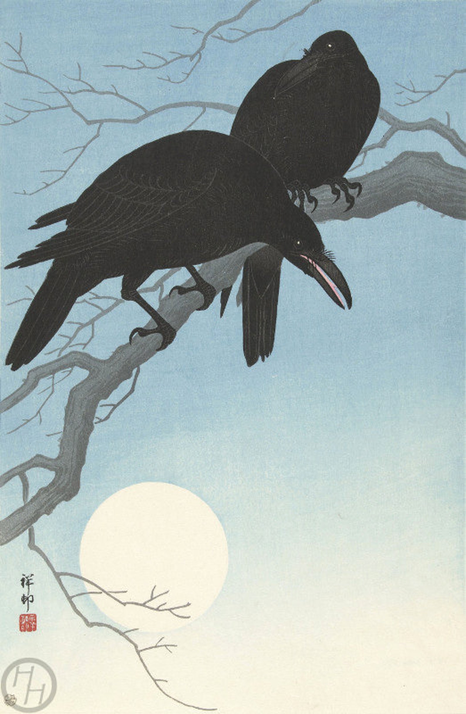 Japanese Art Print "crows in Moonlight" by Ohara Koson, Woodblock ...