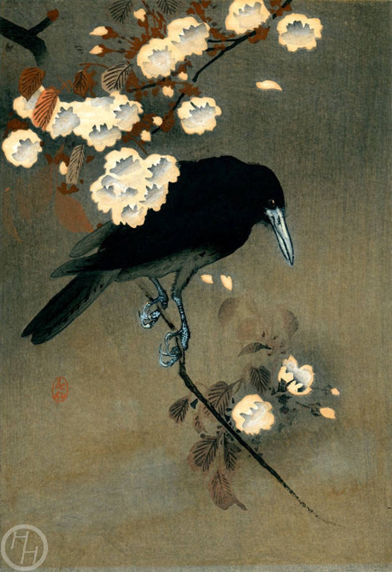 Japanese Art Print Crow and Blossoms by Ohara - Etsy 日本