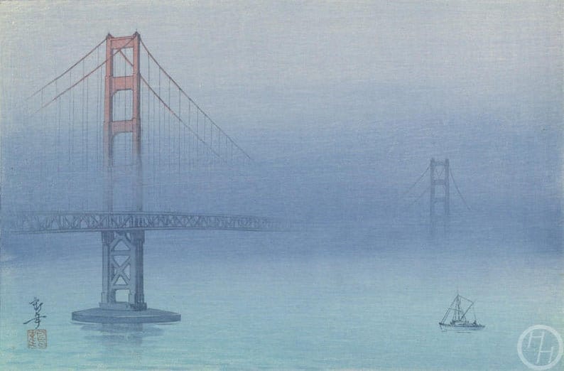 Japanese Art Print golden Gate Bridge by Kakunen - Etsy