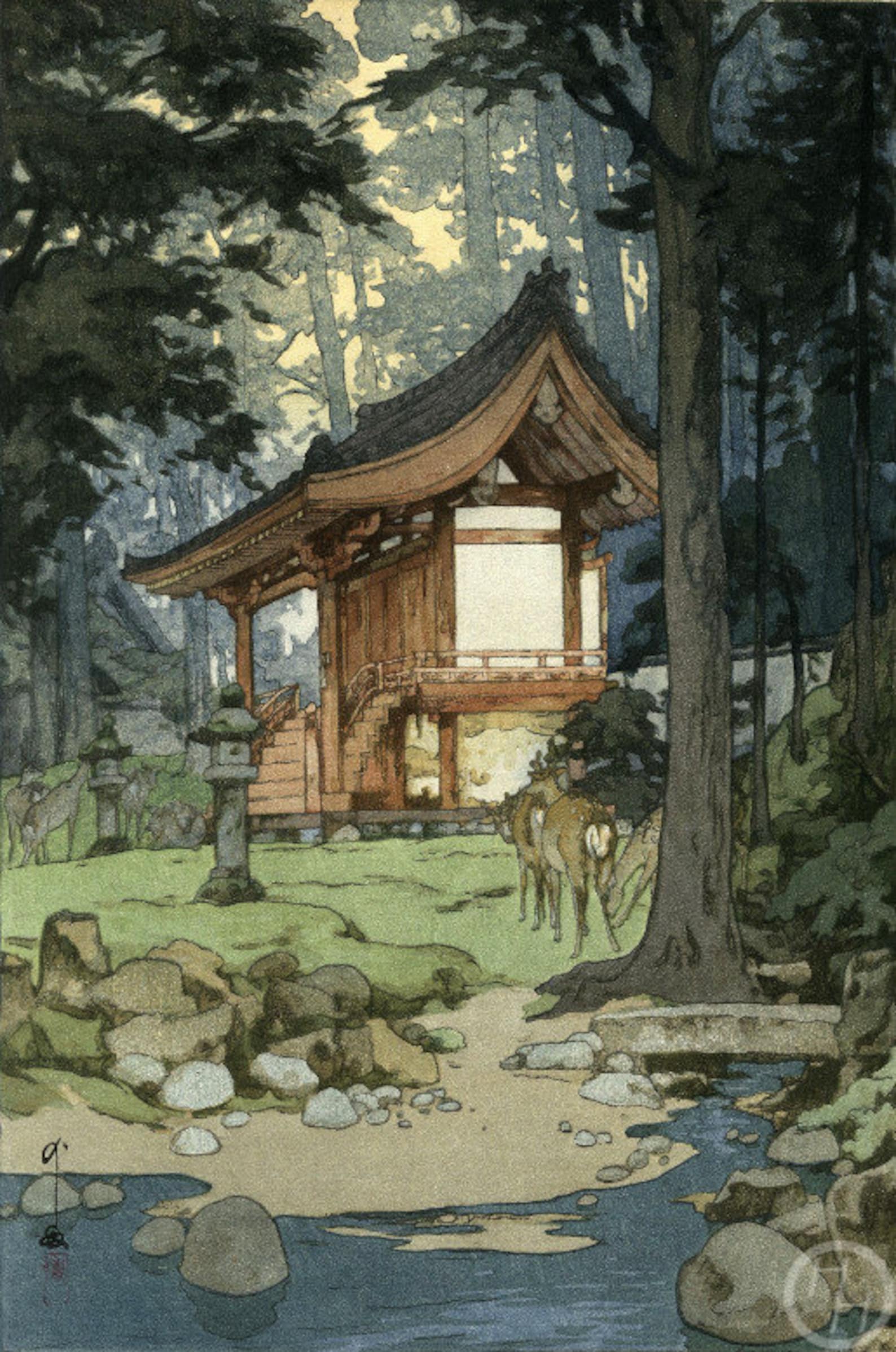 Japanese Art Print "temple in the Wood" by Yoshida Hiroshi, Woodblock ...