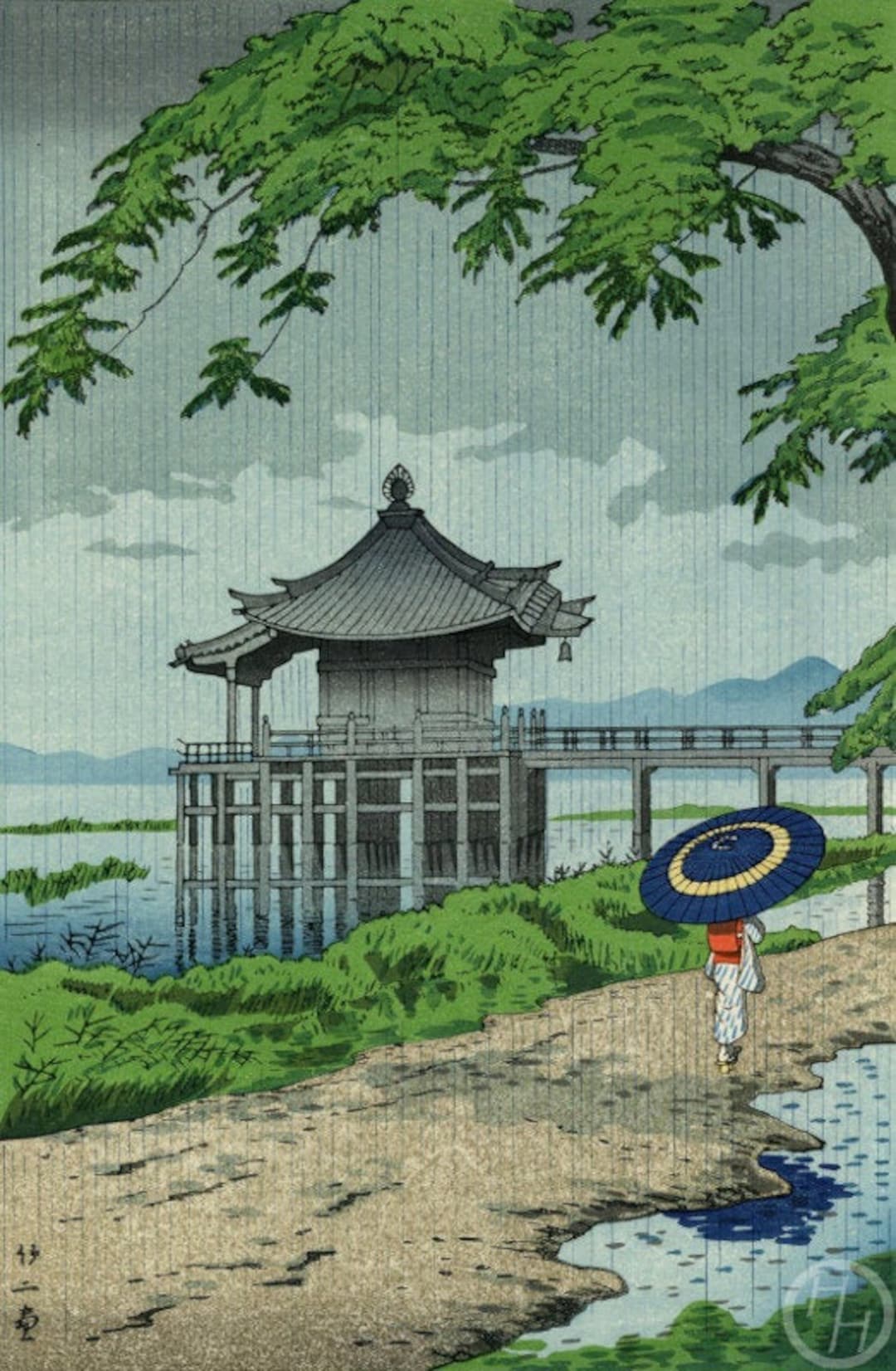 Japanese Art Print "drizzling Rain in Ukimido" by Asano Takeji ...