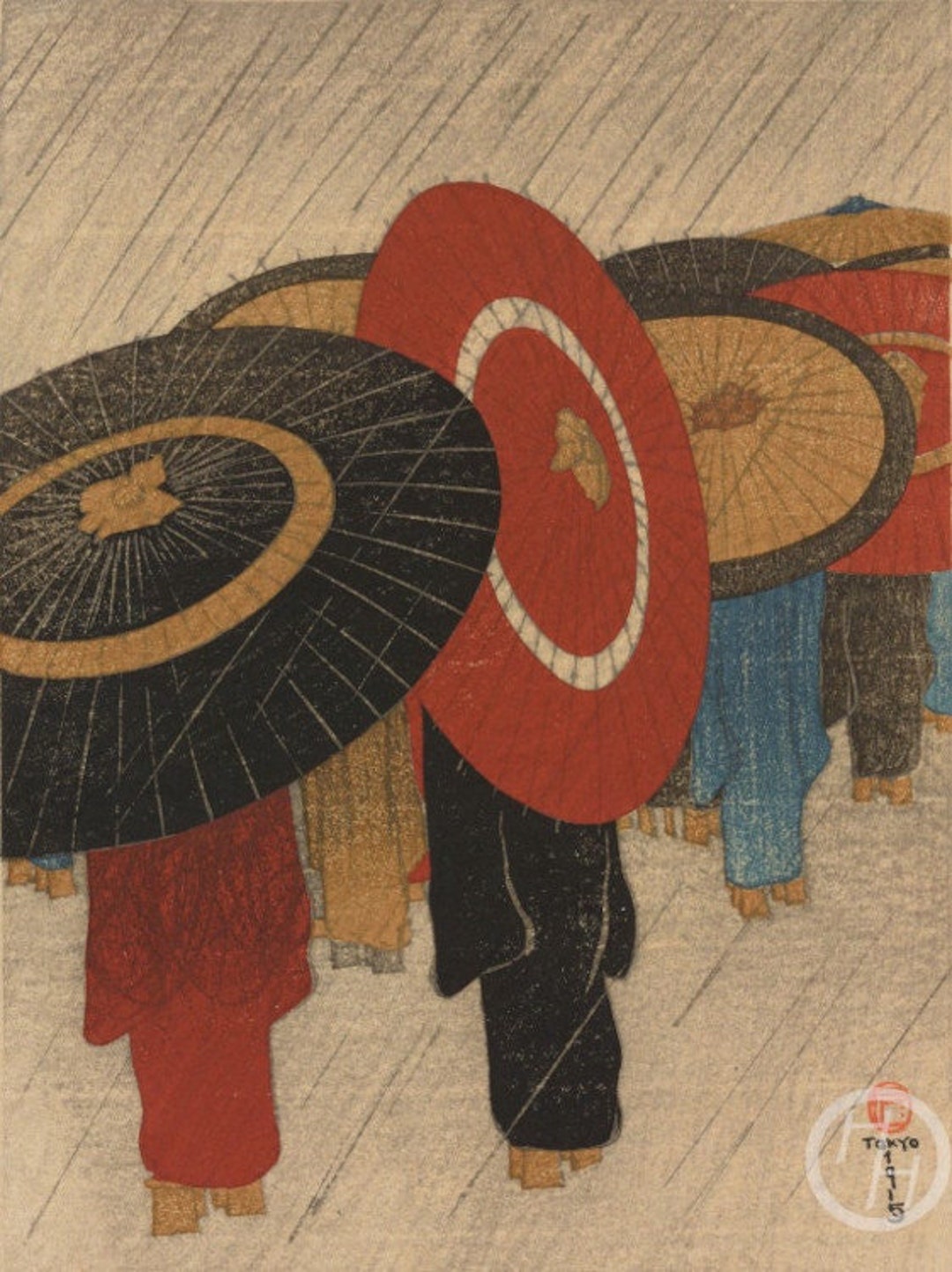 Japanese Art Print "umbrellas" by Friedrich (fritz) Capelari, Woodblock ...