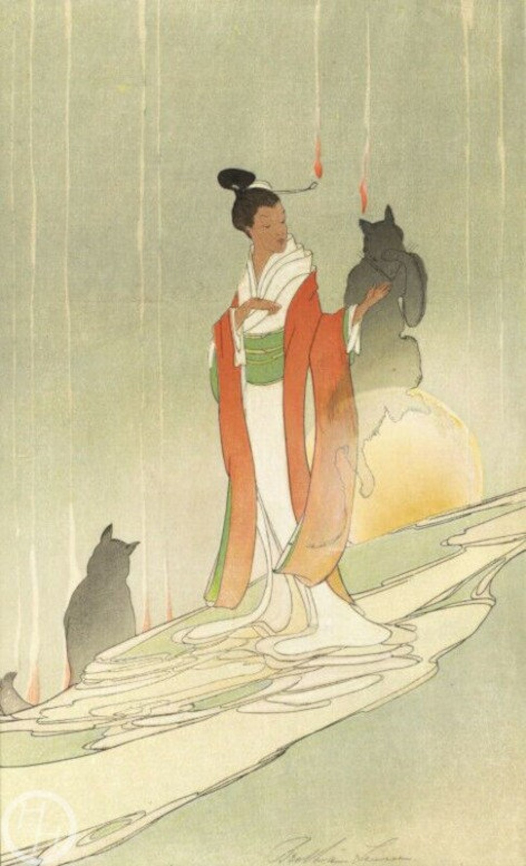 Japanese Art Print fox Woman by Bertha Lum, Woodblock, Giclée, Print ...