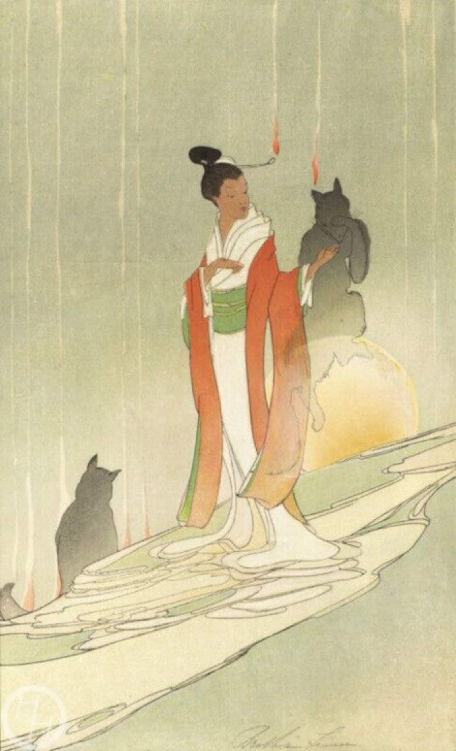 Japanese Art Print "fox Woman" by Bertha Lum, Woodblock, Giclée, Print ...