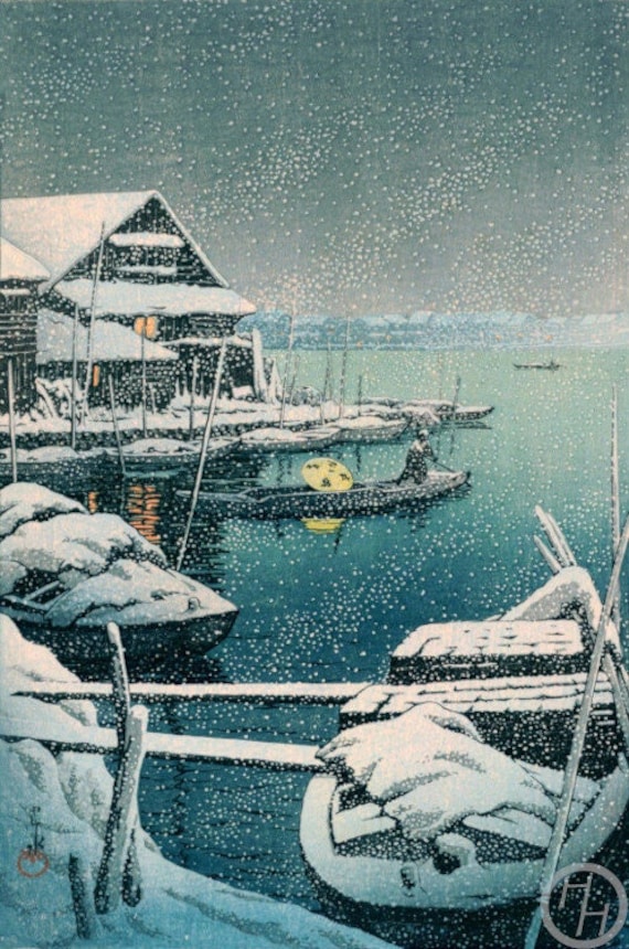 Japanese Art Print snow in Mukojima by Kawase | Etsy