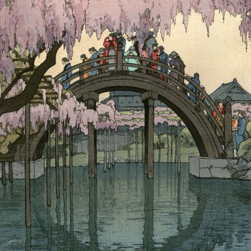Japanese Art Print half Moon Bridge by Yoshida - Etsy UK