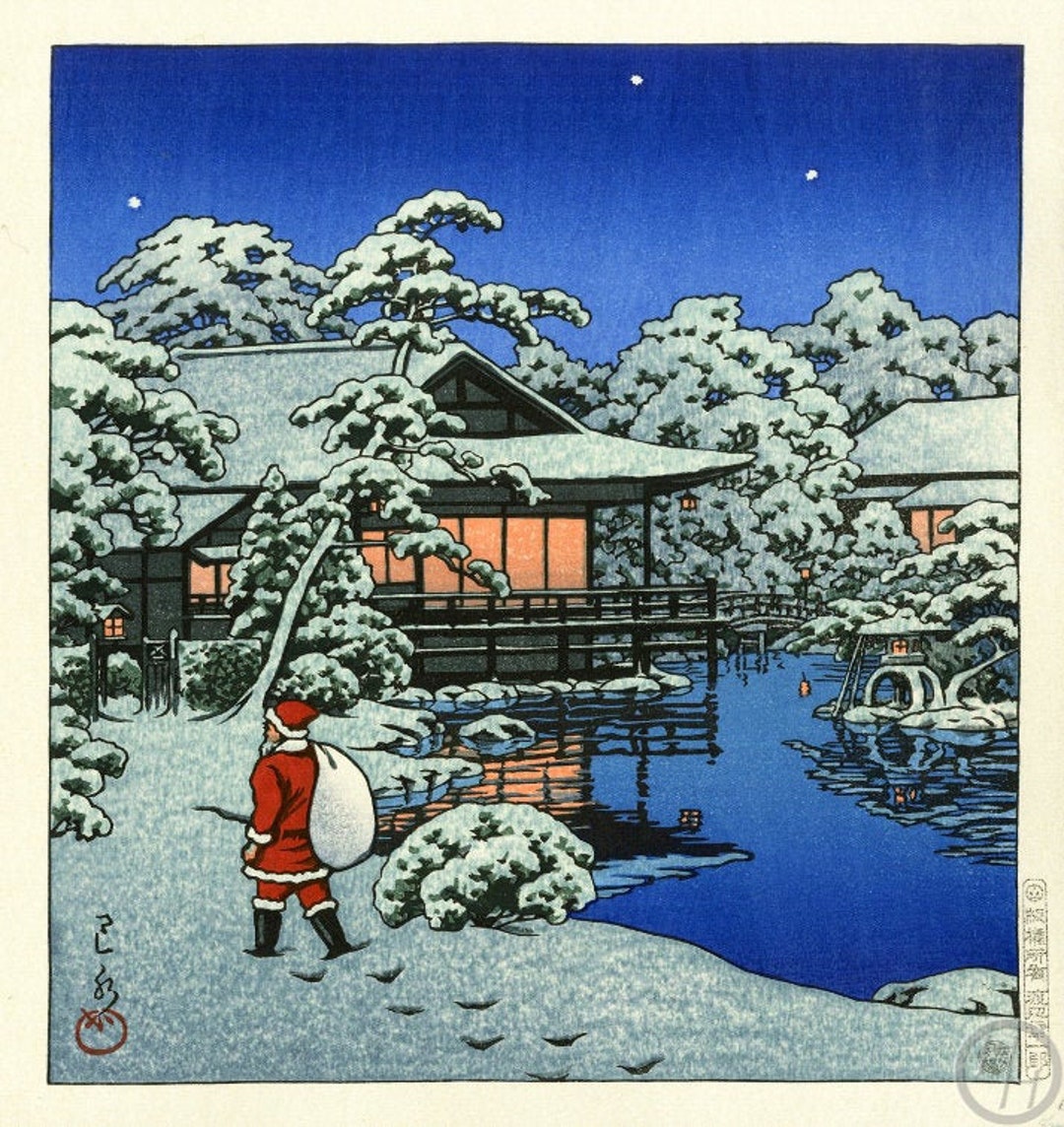 Japanese Art Print "santa Claus in Snow Garden" by Kawase Hasui ...