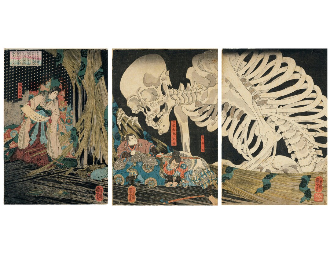 Japanese Art 3 Panel Print Set in the Ruined Palace at Sōma by ...