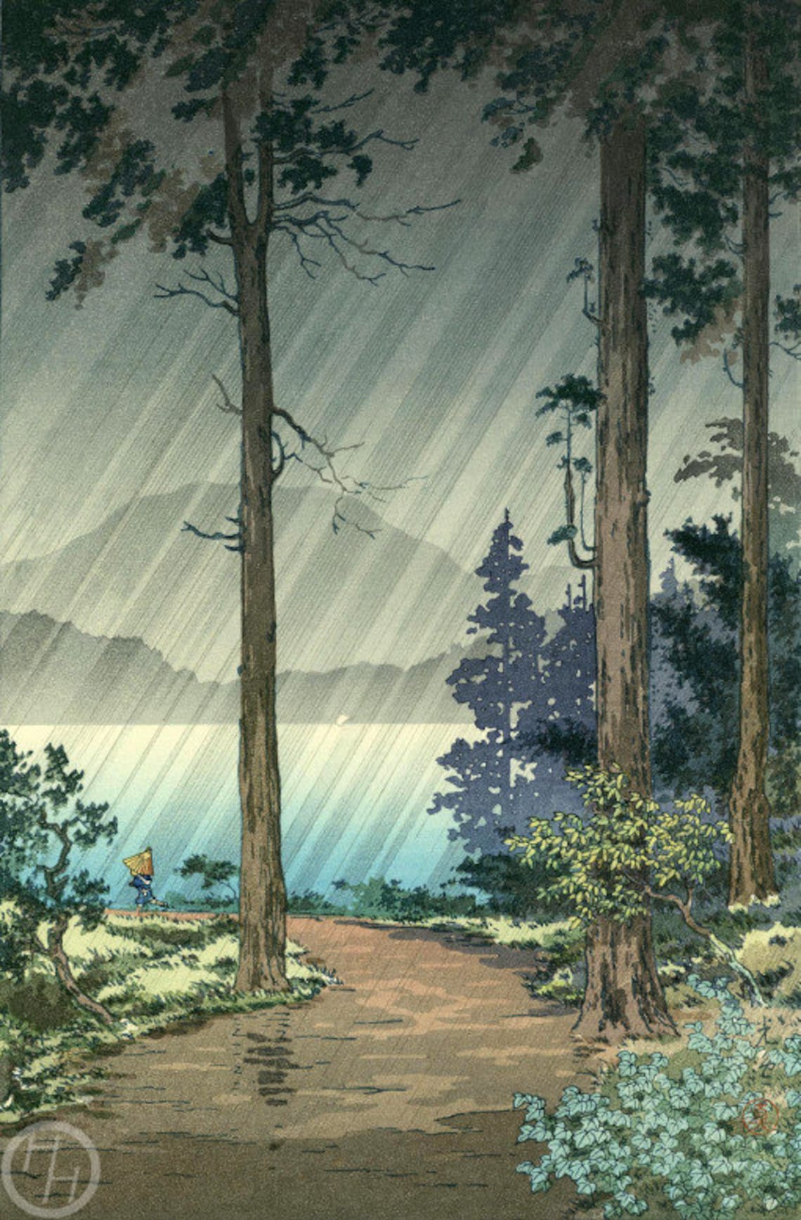 Japanese Art Print Lake in Hakone by Tsuchiya | Etsy