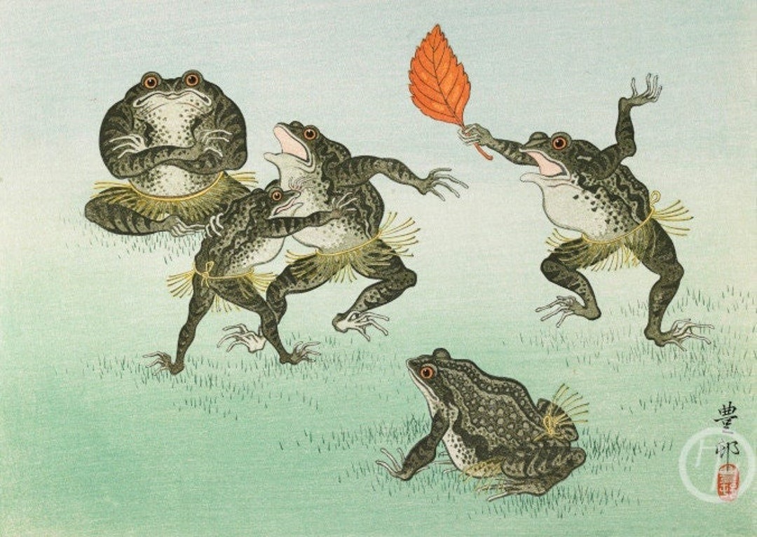 Japanese Art Print frogs Sumo Wrestling by Ohara - Etsy