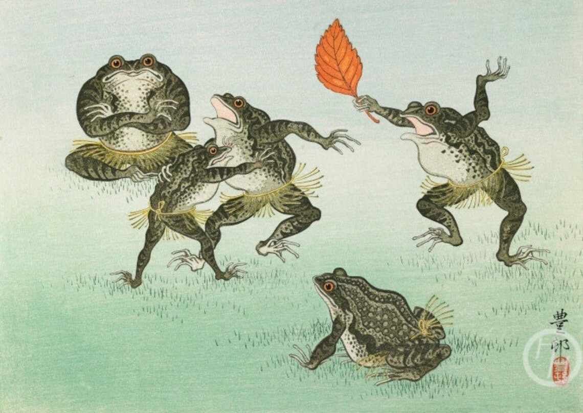 Japanese Art Print frogs Sumo Wrestling by Ohara - Etsy