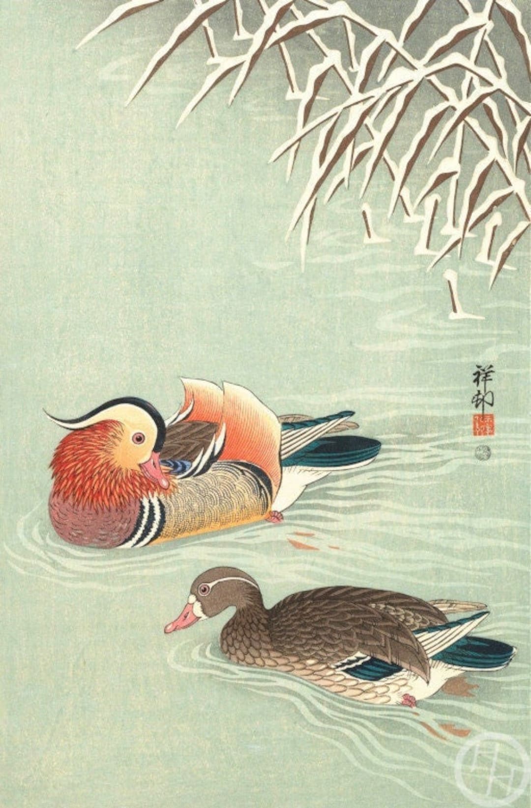 Japanese Art Print "two Mallard Ducks" by Ohara Koson, Woodblock ...