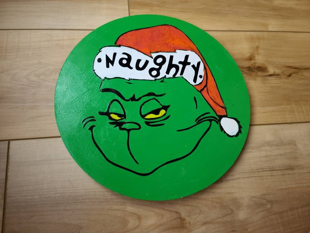 The Grinch Circle Wood Naughty Door Hanger Christmas Decoration 11. 5 X ...