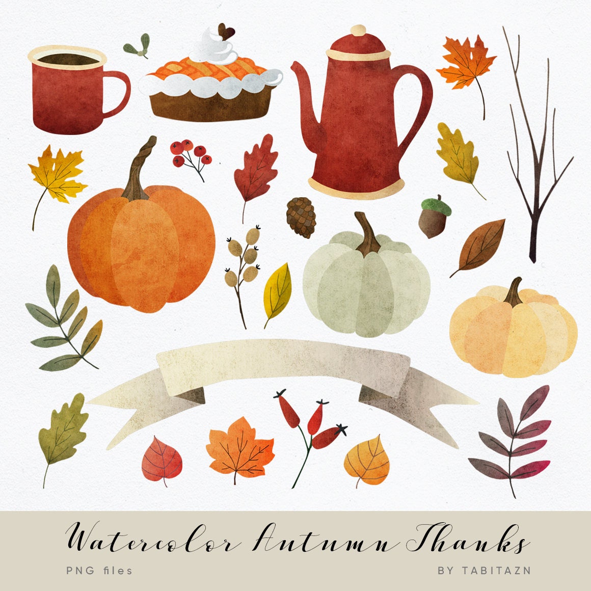 Autumn Clipart. Watercolor Clipart. Autumn Leaves. Pumpkins. | Etsy