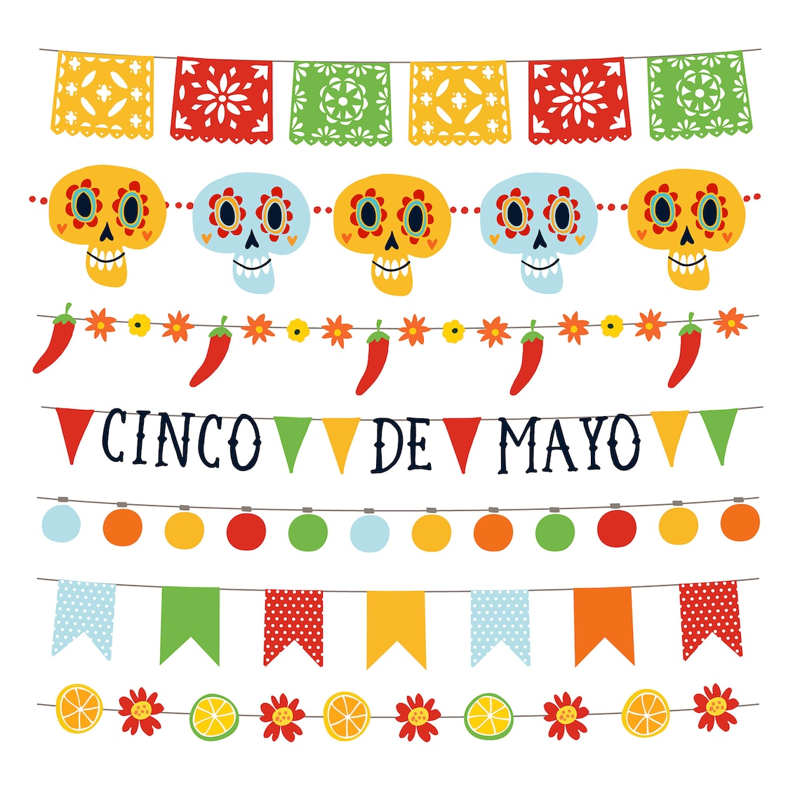 Cinco De Mayo. Mexican Clipart. Bunting Clipart Set. Bunting Clip Art ...