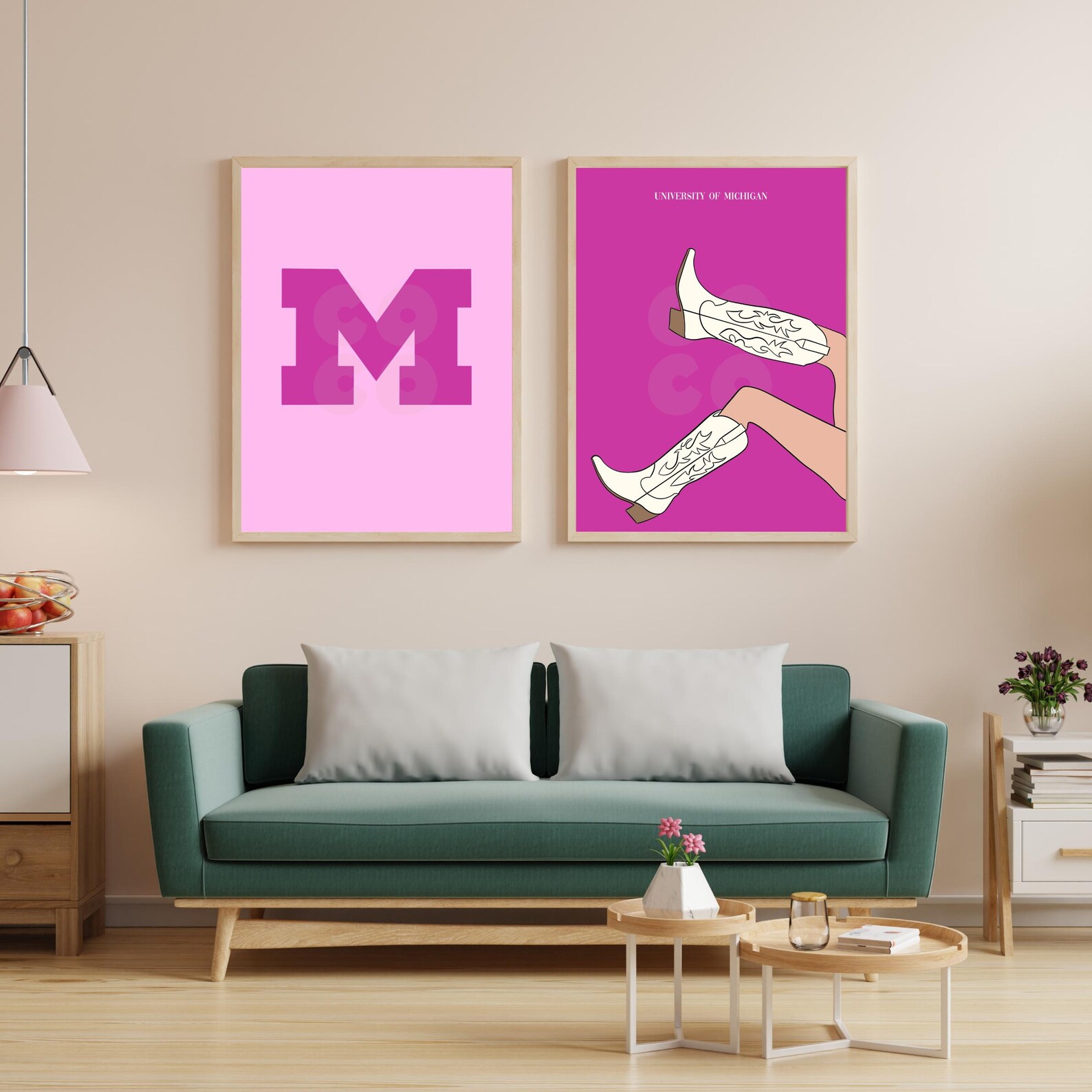 University of Michigan Pink Digital Prints (SET OF 2), Cute Ann Arbor ...
